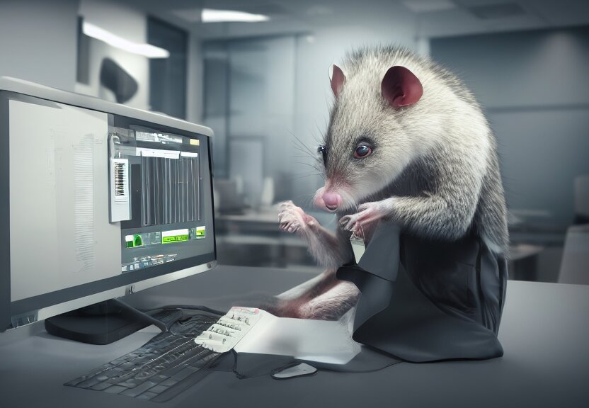 Lexica - possum dressed as an office worker, working on a desktop ...