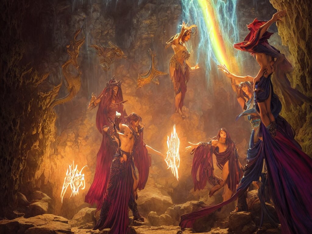 Lexica - Painting of powerful stylish sorcerer and a cleric banishing ...