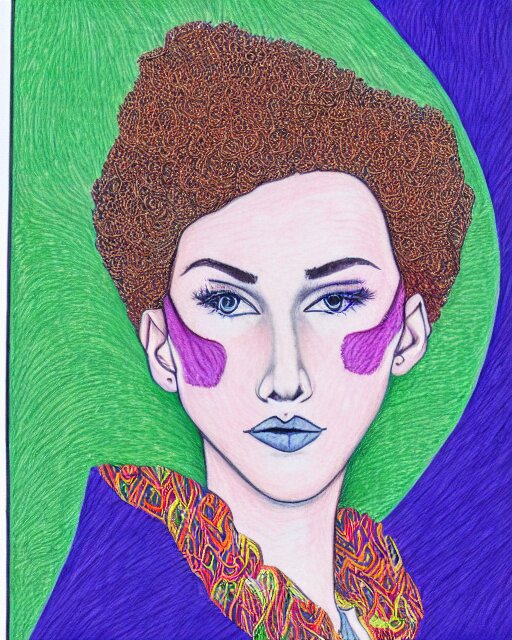 Lexica - A young woman with an extravagant hair style, colored pencil ...