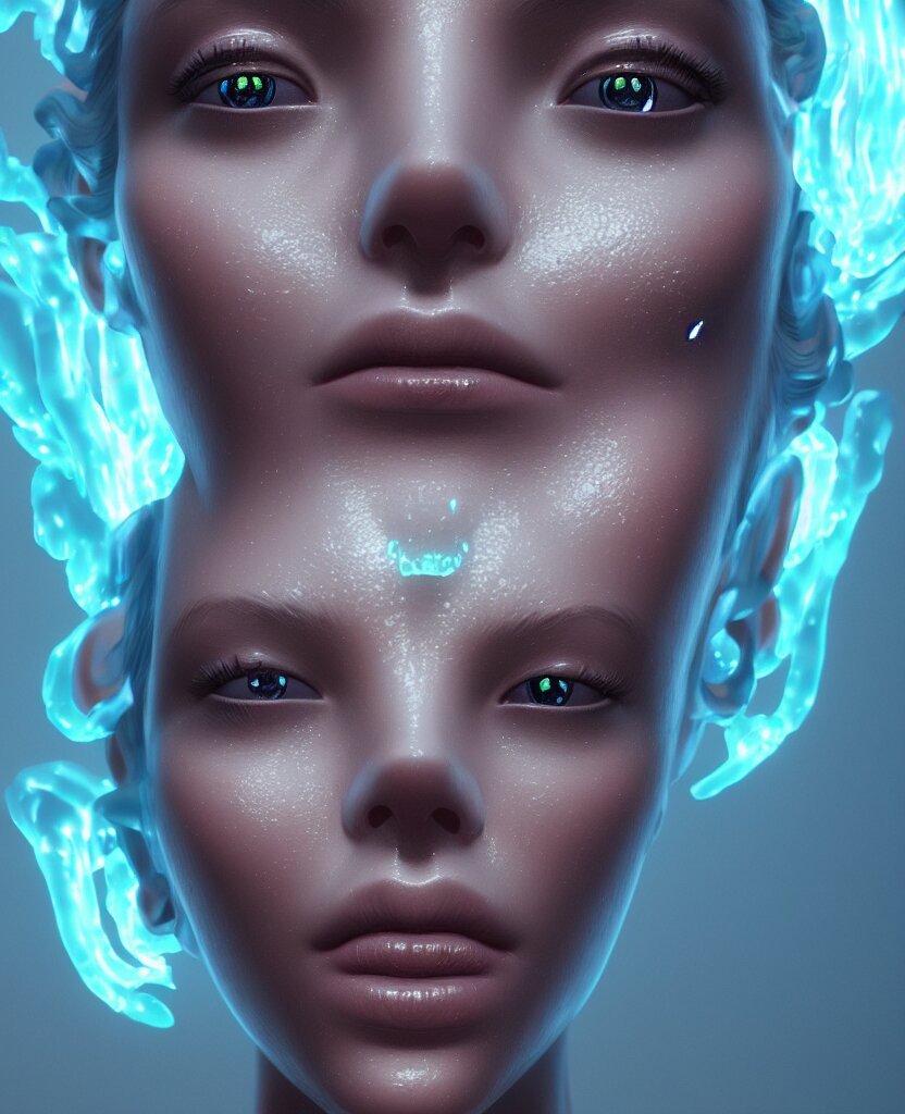 Lexica - Goddess close-up face portrait. with melting bioluminescent ...