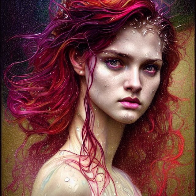 Lexica - Bright portrait LSD rain on face and wet hair, diffuse ...