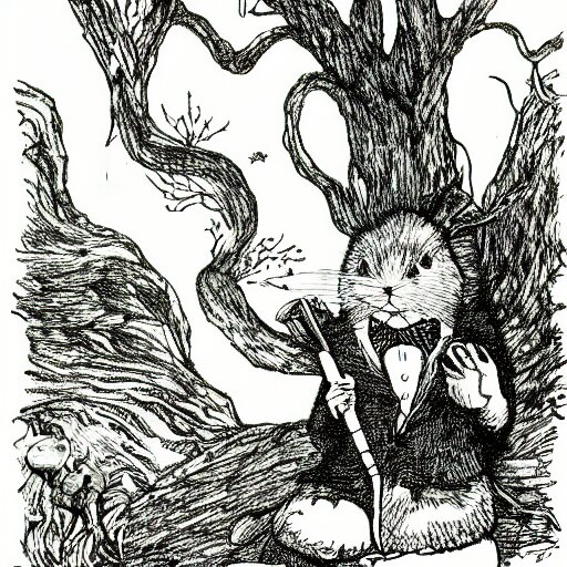 Lexica - A pen and ink drawing of a white rabbit smoking a cigarette ...