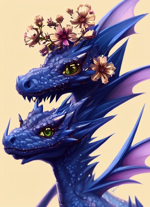 Lexica - Cute little dragon flowers, blue black pink, gold, diamonds ...
