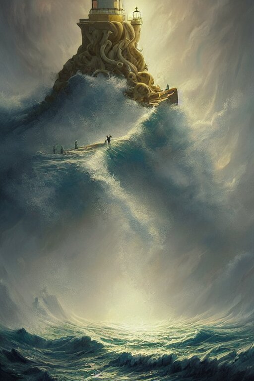 Lexica - Epic scene of cthulhu rising from the stormy ocean near a ...