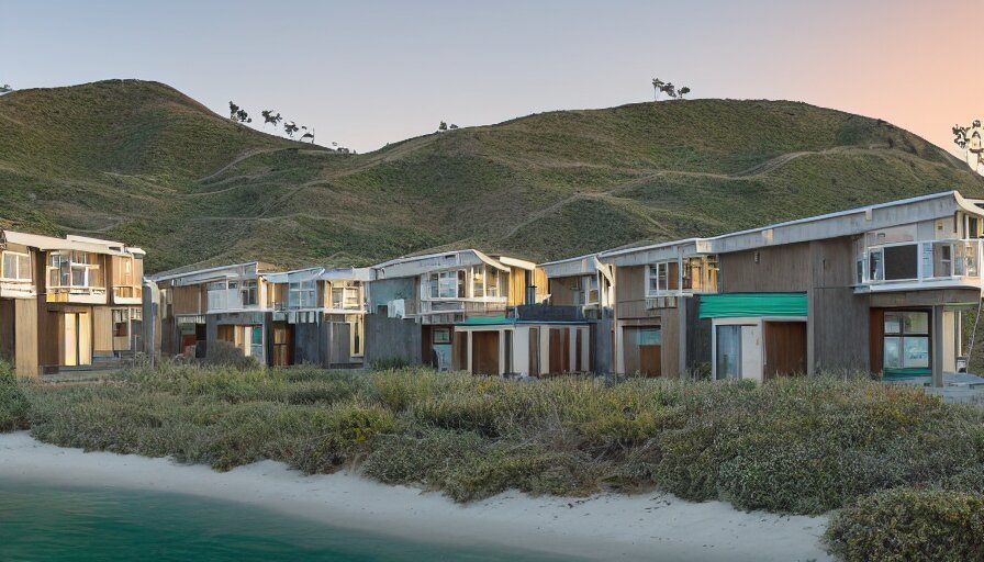 An architectural rending of an eco-community neighborhood of inn ...