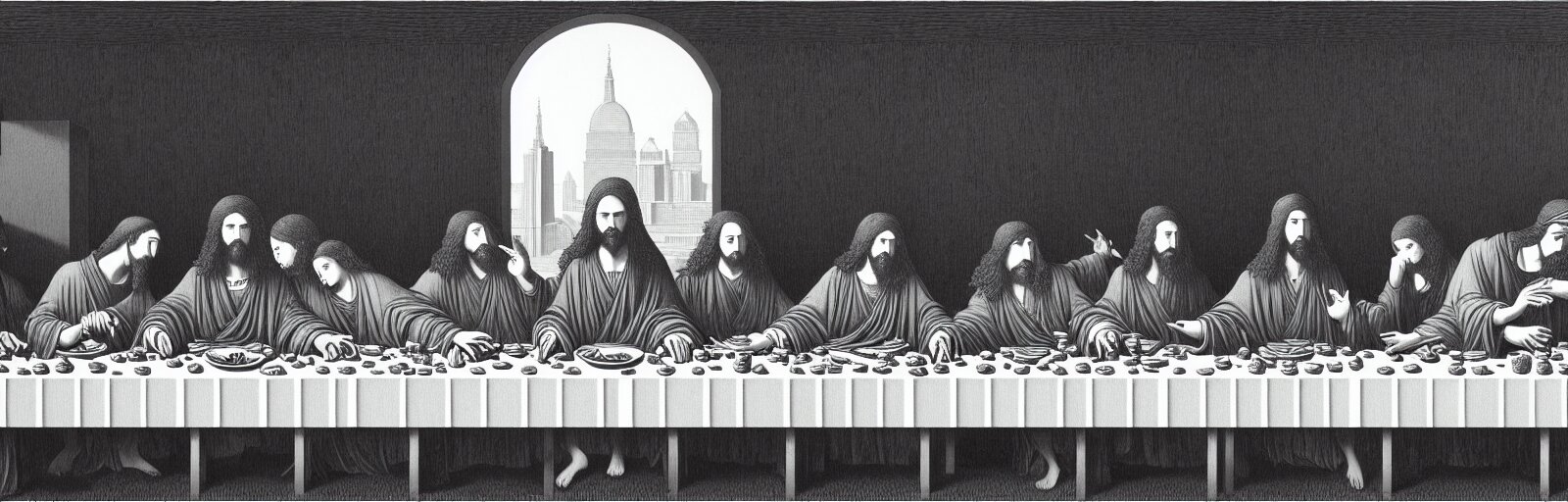 Lexica - Colorful!!! the last supper by rene magritte, cyberpunk ...