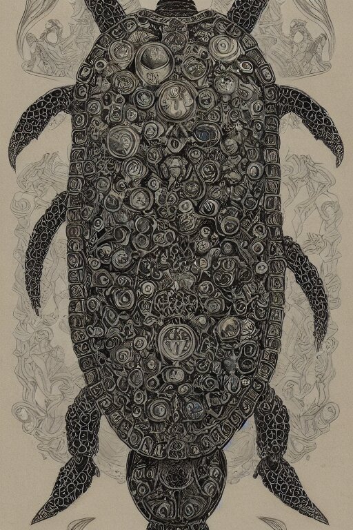 Lexica - A full - body turtle, wisdom, good and evil, scrollwork ...