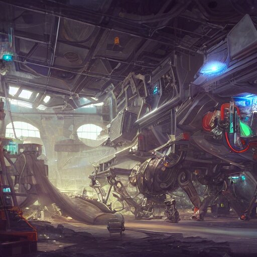 Lexica - The inside of a futuristic mechanic spaceshop coc, highly ...
