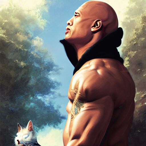 Lexica - Feminine dwayne johnson in cat hoodie by ross tran, walking in ...