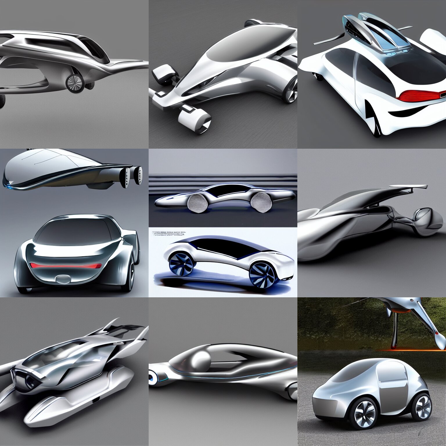 unmanned auto car that can fly, concept art, chrome plated - Arthub.ai