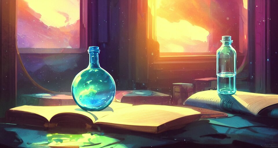 Lexica - Arcane style, one single colorful potion in a round bottle ...