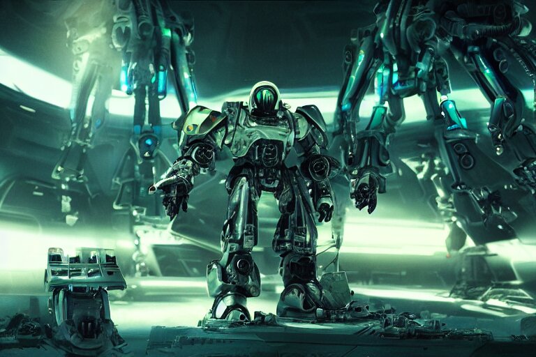 Lexica - VFX movie of a futuristic inhuman alien spacemarines Mech in ...