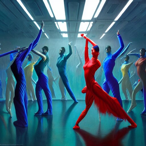 Lexica - Synthetic cyborg dancing ballet, cold colours, sharp textures ...