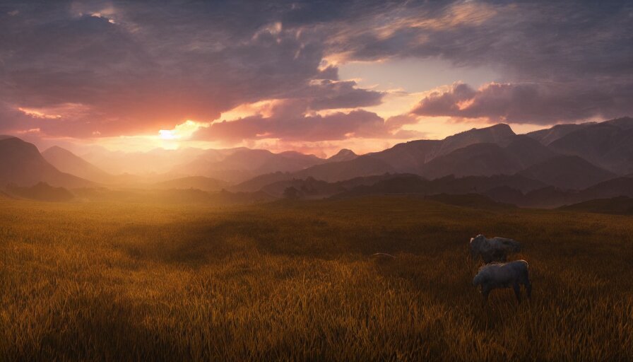 Lexica - Edge of mountains watching animals in the field in the ...