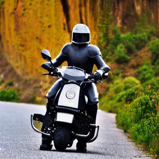 Lexica - Very high quality picture of a knight riding on a motercycle ...