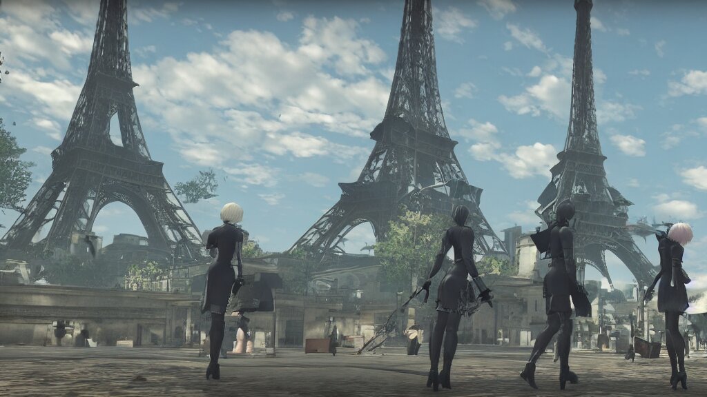 Lexica - Screenshot from Nier Automata, near the Eiffel tower in Paris