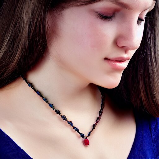 necklace on a young beautiful woman neck, hyper realistic, - Arthub.ai