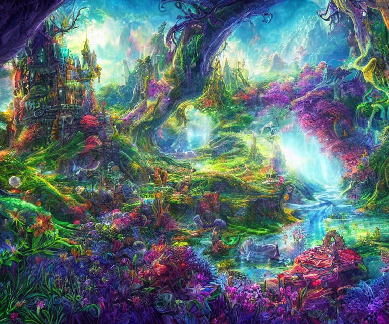 a mystical wonderland, high fantasy, magical elements, vibrant c ...