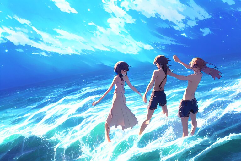 Lexica - Friends splashing in the ocean, key visual, a fantasy digital ...