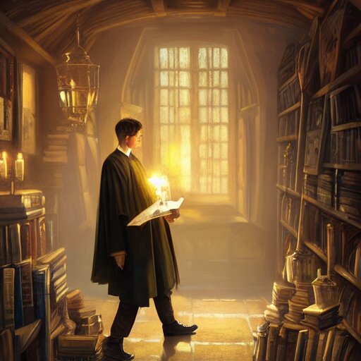 an oil painting of a portrait of a handsome hogwarts boy in huff ...