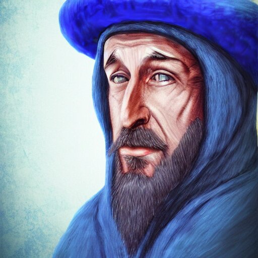 Lexica - A photo of a wizard wearing a big blue hat, digital art, hyper ...