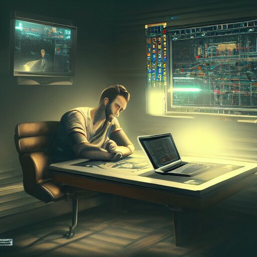 Lexica - Realistic successful man typing on laptop in gaming room, artstation trends, future ...