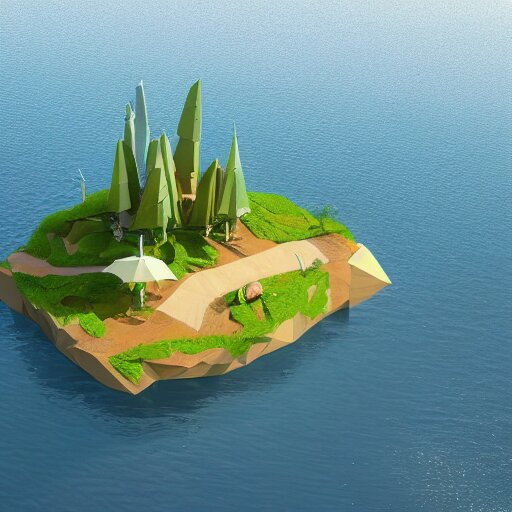 a floating island on an aquatic environment isometric art, lago ...