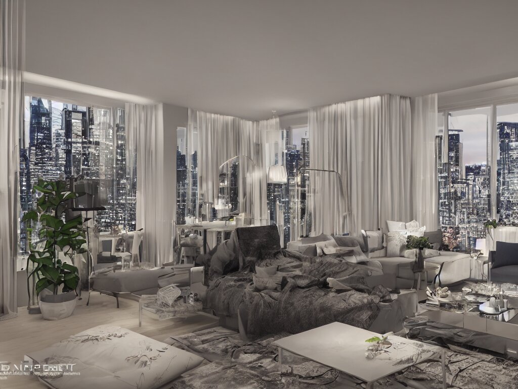 a Photorealistic hyperrealistic interior night time render of a ...