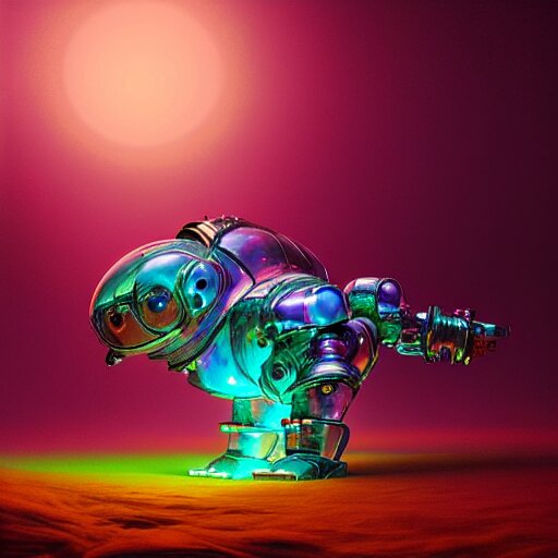 iridescent opalescent android robot animal in candyland, warm to ...