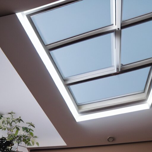 Lexica - Looking up at roof skylight with led strip light surround ...