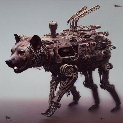 hyena robot, cyberpunk, highly detailed quadrupedal cyborg, beks ...