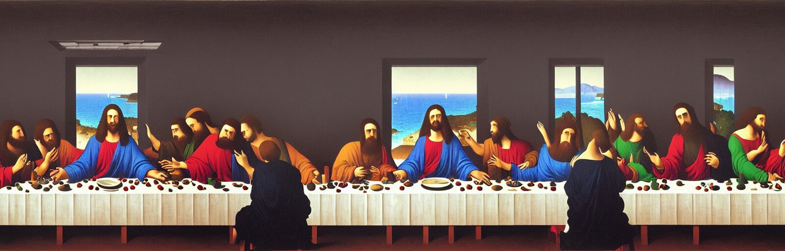 Lexica - Colorful!!! the last supper by rene magritte, cyberpunk ...