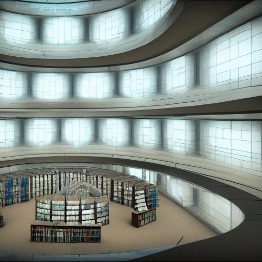 Lexica - Futuristic surreal concept art of a library building, 3 d ...