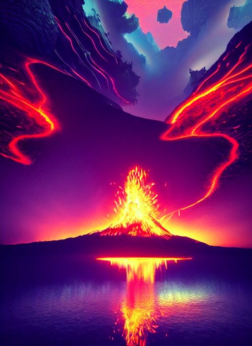 Lexica - Night fantasy landscape with abstract mountains and island on ...