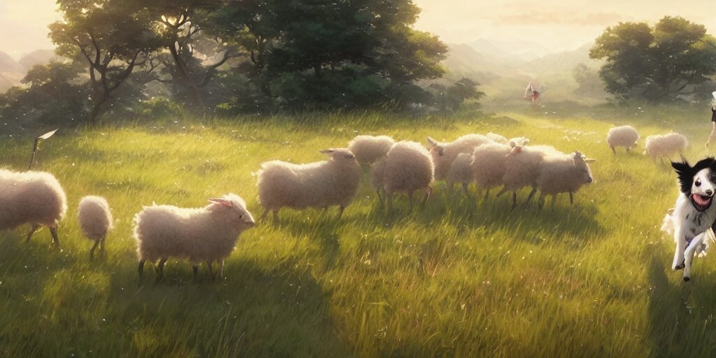 Lexica - Border collie chasing sheep on feld. nime key visual of luffy ...