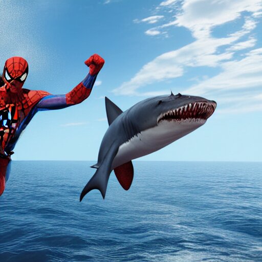 Lexica - A portrait of Spiderman punching a shark on the snout in the ...