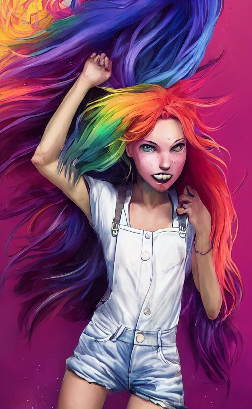 Lexica - A woman with rainbow hair, drunk, angry, soft eyes and narrow ...