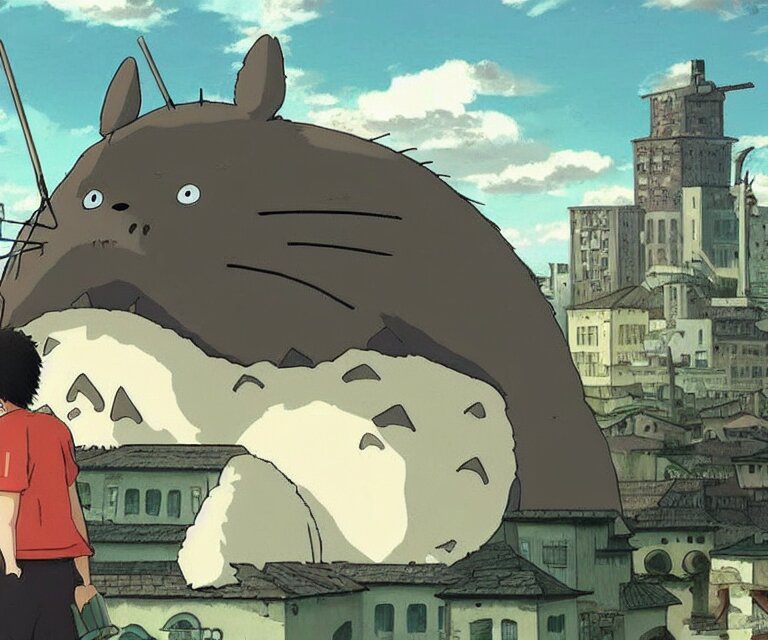 Lexica - A giant totoro destroying a city, anime, attack on titan