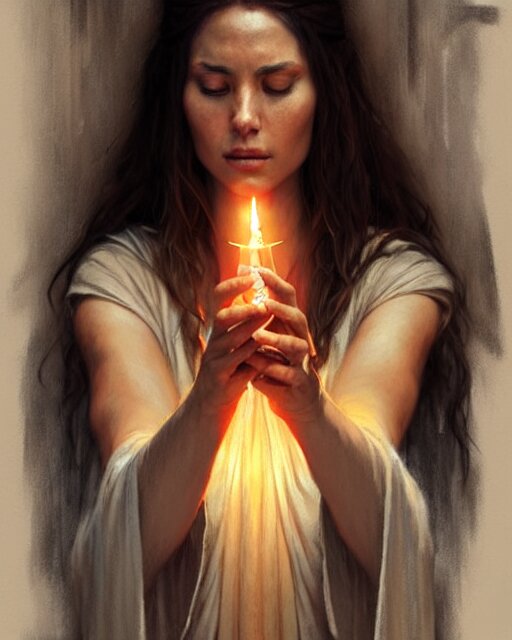 Lexica - A female priestess casting a healing spell | | pencil sketch ...