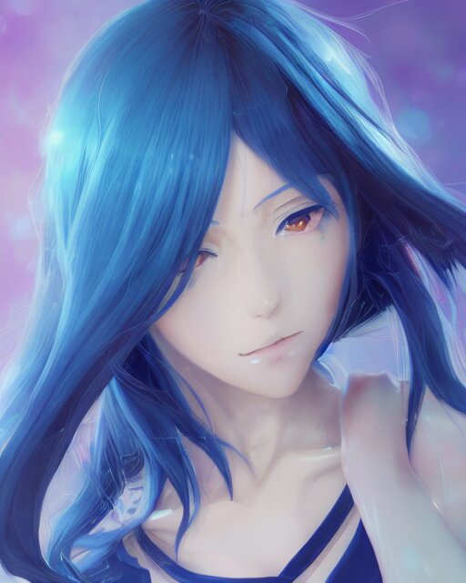 Lexica - A digital anime girl made out of 1s and 0s. Blue, holographic ...