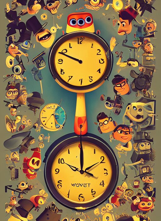 a poster of a pixar's movie about clocks, high definition, trend ...