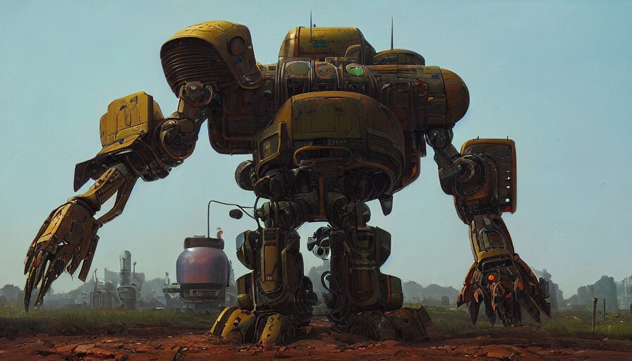 Lexica - An intricate oil painting of a giant scrap metal anime armored ...