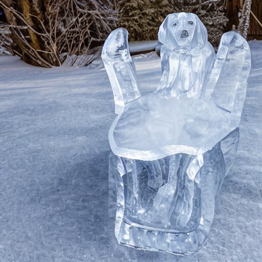 Lexica - A chair made of ice with a dog made of ice sitting on it ...