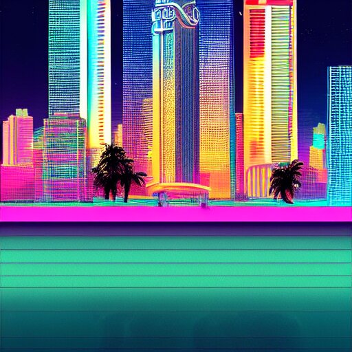 Lexica - Vaporwave city, Miami at night. Digital painting. Beeple. Banksy