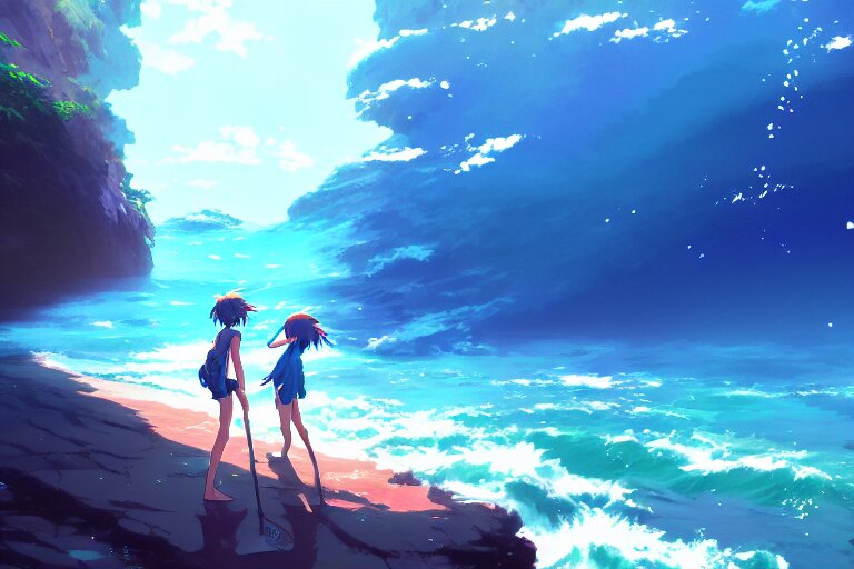 Lexica - Friends splashing in the ocean, key visual, a fantasy digital ...