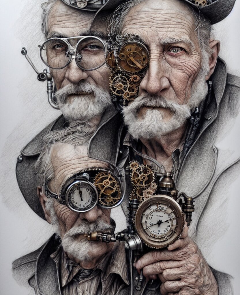 Lexica - Hyper realistic full figure pencil drawing of an older man ...