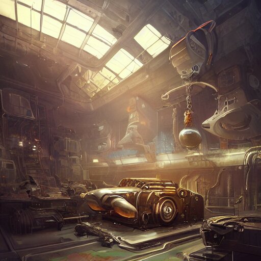 Lexica - The inside of a futuristic mechanic spaceshop coc, highly ...