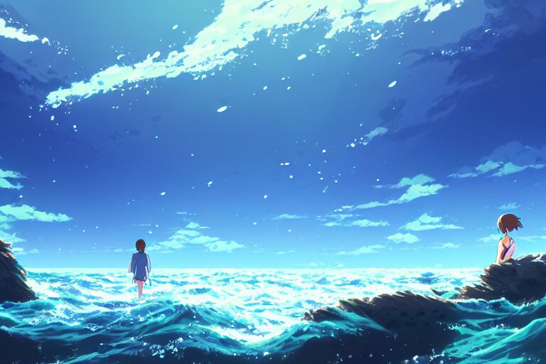 Lexica - Friends splashing in the ocean, key visual, a fantasy digital ...