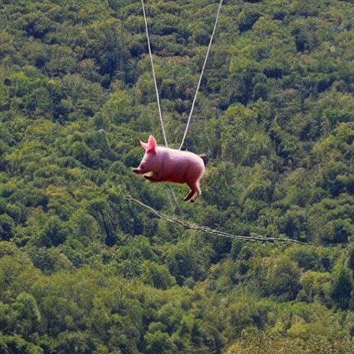 Lexica - A pig doing a bungee jump