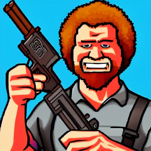 Lexica - Bob ross in the style of duke nukem, full body, holding ...